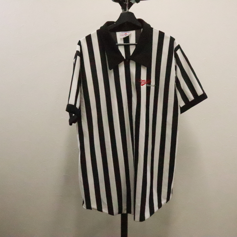 【傷や汚れあり】F729 80sビンテージ USA製 TEAMWORK レフェリーシャツ 1980年代製 表記XLサイズ ブラック ホワイト ...