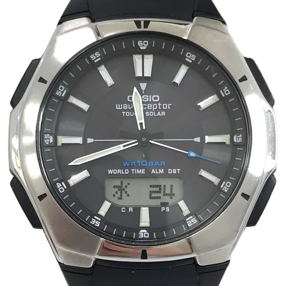 【目立った傷や汚れなし】美品 CASIO カシオ WAVECEPTOR ウェーブセプター 腕時計 WVA-620J-1A 電波ソーラー アナデジ ラウンド ブラック 樹脂ベルト 動作確認済みの ...