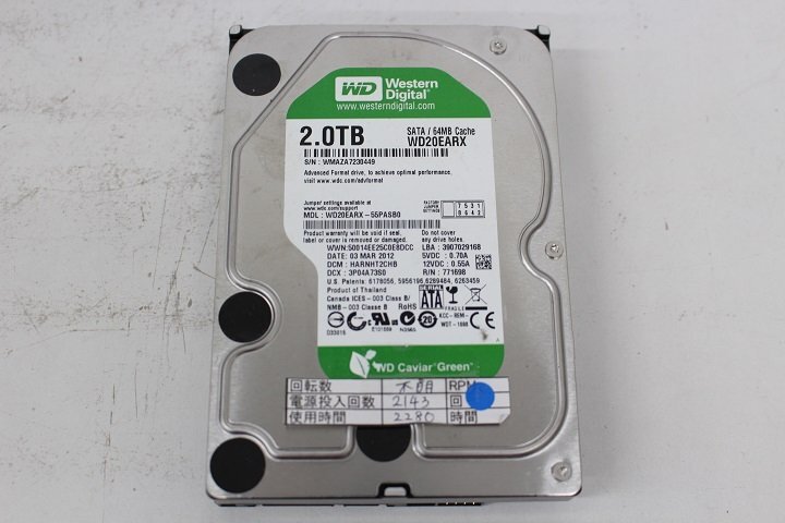 【目立った傷や汚れなし】WestrenDigital WD20EARX 2TB 3.5 HDD SATA 動作品☆の落札情報詳細 - Yahoo!オークション落札価格検索 オークフリー