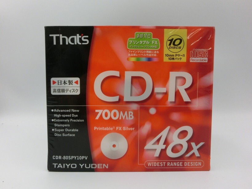 【未使用】T【1p-59】【60サイズ】 未開封/太陽誘電/Thats CD-R 700MB 48x 10枚パック/CDR-80SPY10PV/※外袋破れ有の落札情報詳細 - Yahoo ...