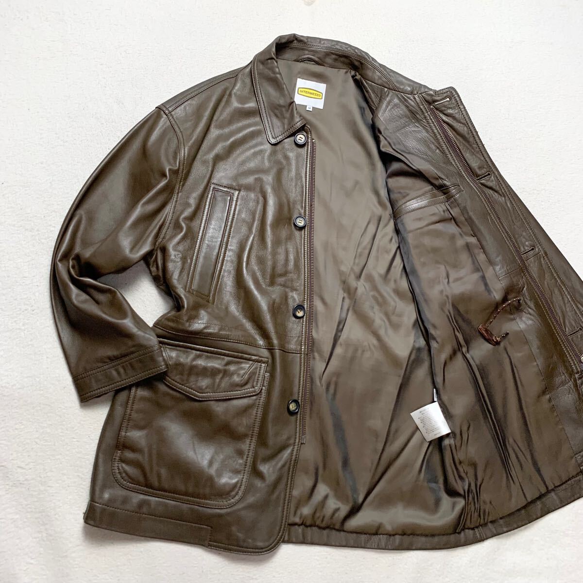 【やや傷や汚れあり】希少色 ダーバン【極上のラムレザー】D'URBAN intermezzo コート ロング丈 ライダースジャケット シープ ...