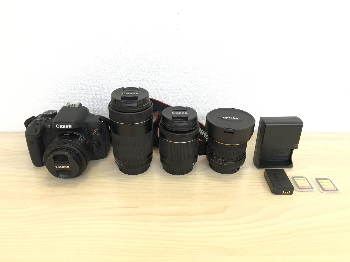 【やや傷や汚れあり】《8956》Canon キャノン EOS Kiss Xsi 一眼 デジカメ レンズ 4本セット opteka有り 動作確認 ...