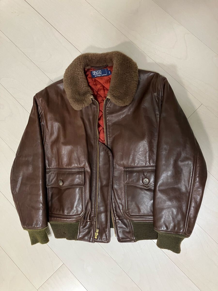 【やや傷や汚れあり】POLO by Ralph Lauren Made in USA G-1 Leather Flight Jacket M-size ポロ ラルフローレン 米国製本革フライト ...