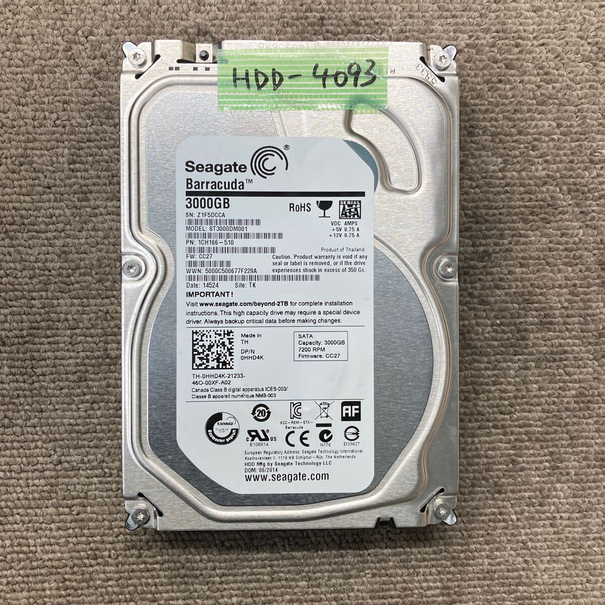 【傷や汚れあり】HDD-4086 激安 HDD3TB 3.5インチ SATA 213時間 内蔵HDD SEAGATE ST3000DM001 ...