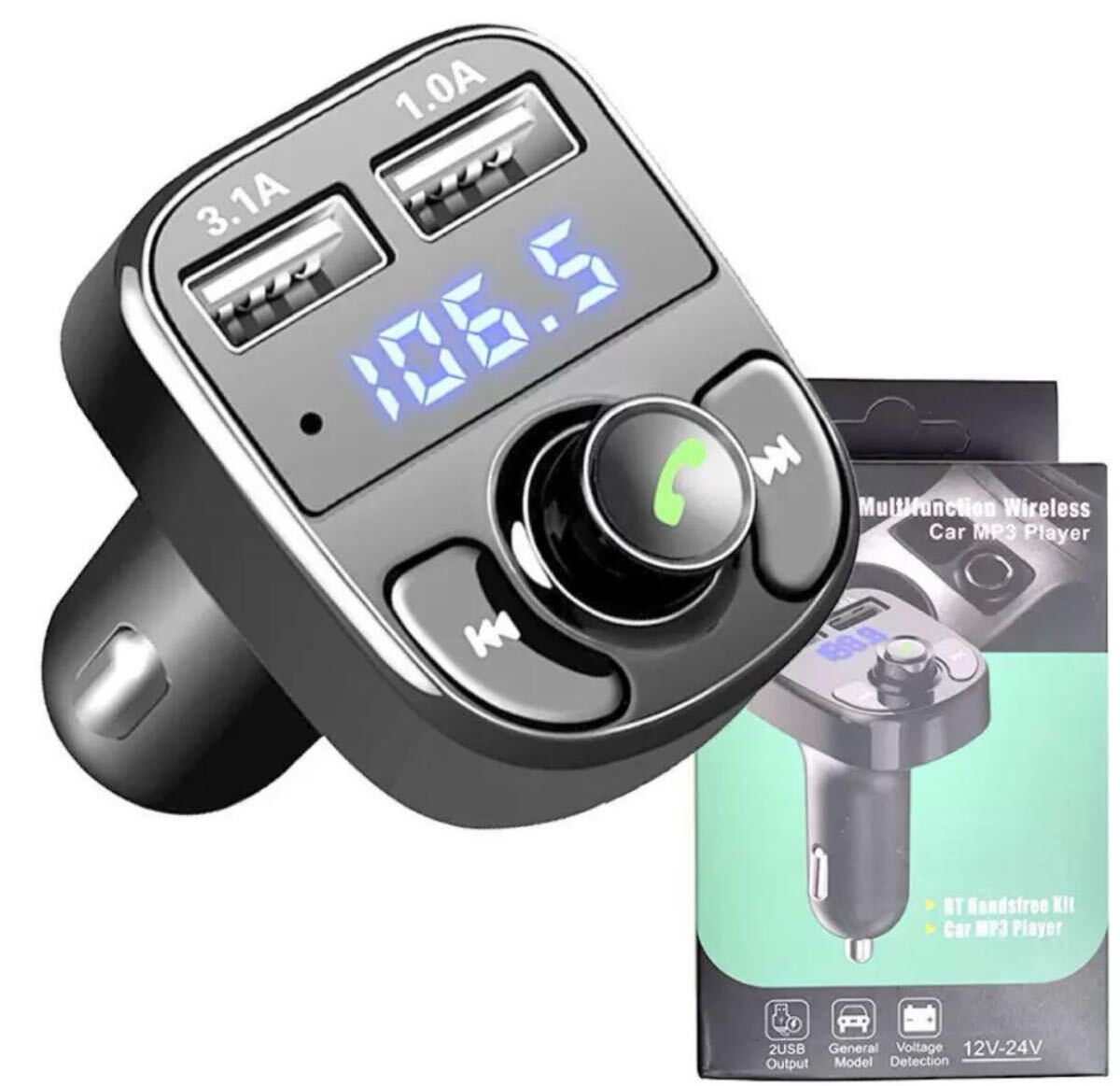 【未使用】箱付き／日本語説明書付き FMトランスミッター Bluetooth USB mp3 急速充電 ハンズフリースマホ 再生シガーソケット の落札情報詳細 - Yahoo!オークション落札 ...