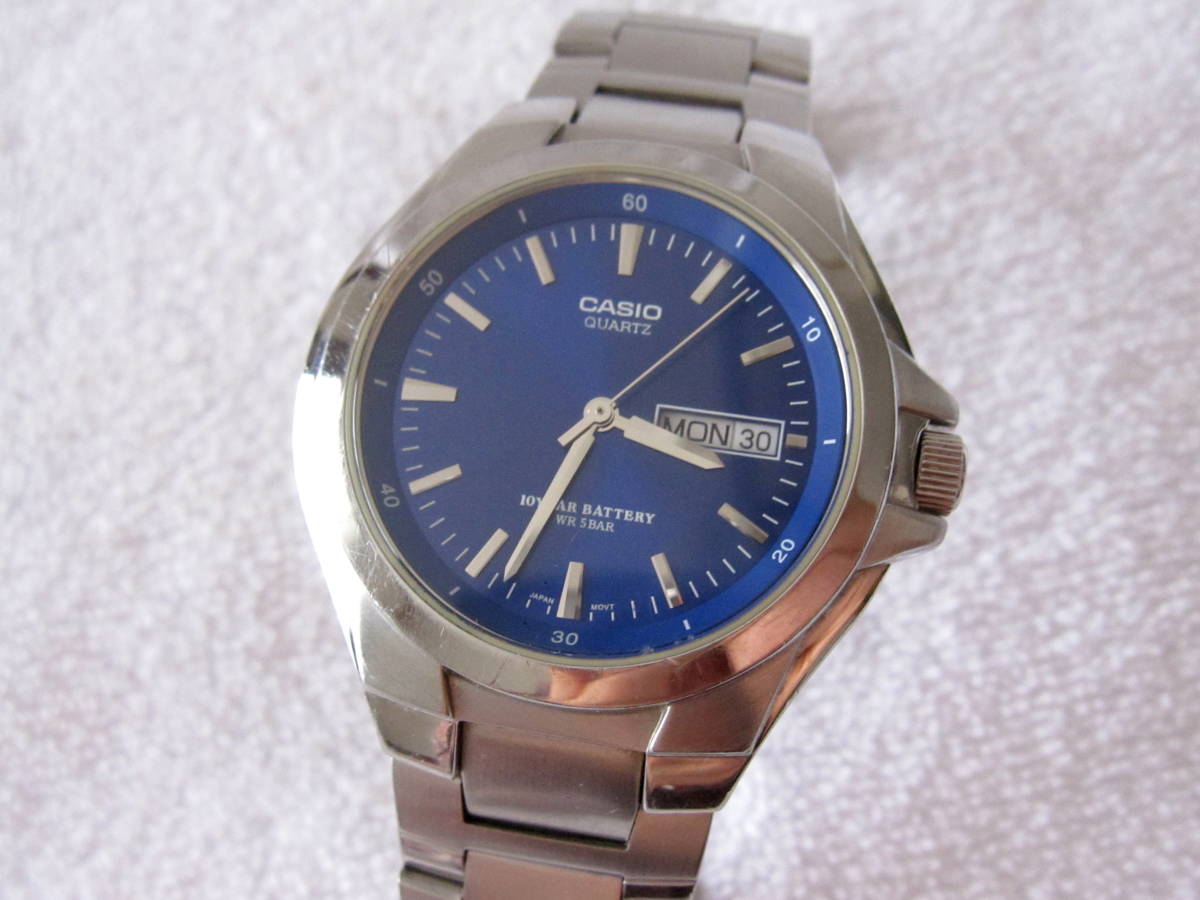 CASIO クォーツ 腕時計 MTP-1228 DJ ブルー シルバー メタル 稼動 中古 送300 青 アナログ スタンダード チープカシオ ...