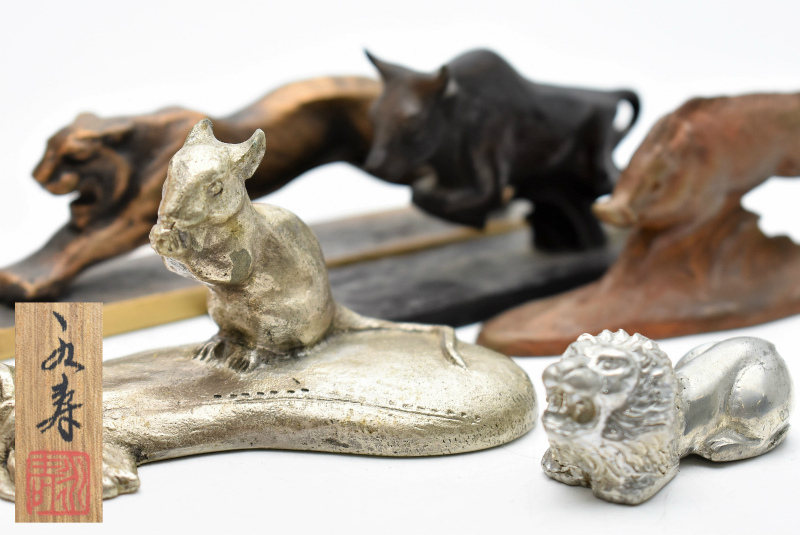 竜W736 高岡銅器 鋳金家 津田永寿 干支 置物 飾物 書鎮 文鎮 5点 （おまけ:純錫 昇峰 ライオン 獅子）の落札情報詳細 - Yahoo!オークション落札価格検索 オークフリー
