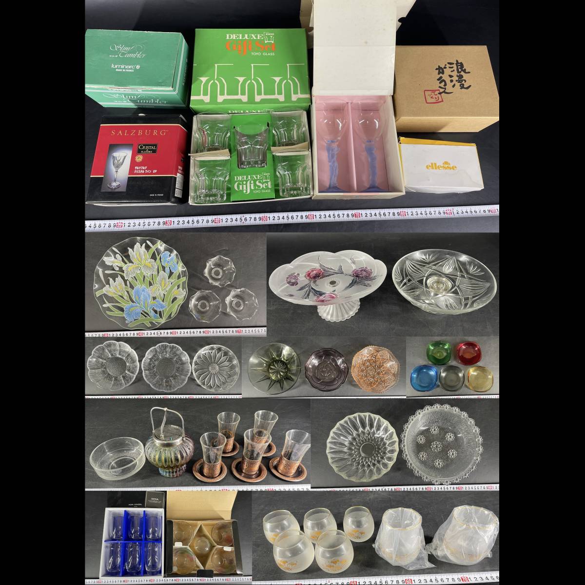 【やや傷や汚れあり】x98/総重量約19kg 大量 おまとめ売り ガラス食器いろいろ 未使用品含む 皿 グラス luminarc ホヤ ...