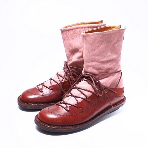 【やや傷や汚れあり】W9136 トリッペン/Trippen*38(24.0cm相当)*バイカラー*バックジップ*レザー*レースアップ*ショート ...