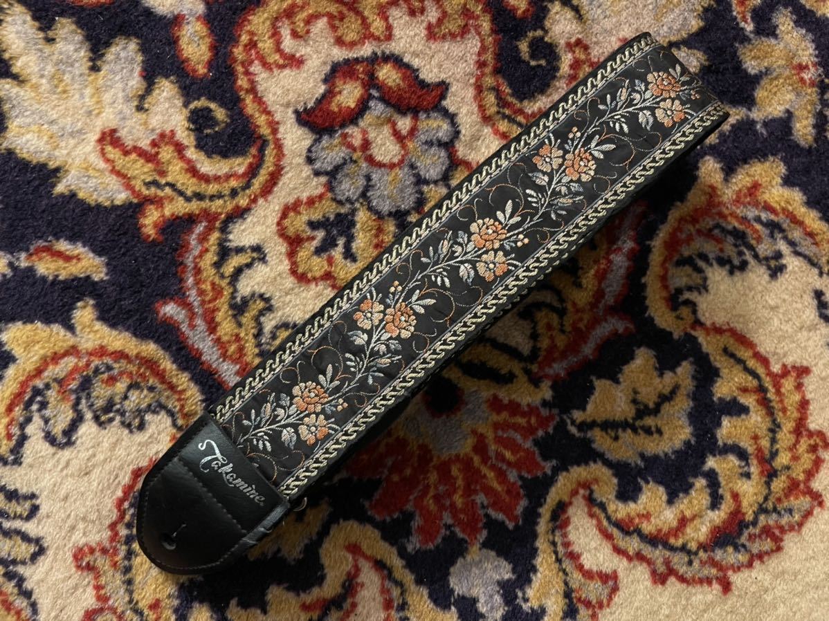 【目立った傷や汚れなし】希少 国産 Takamine タカミネ ビンテージ ストラップ レトロ 花柄 楽器 ベース ギター アコギ ...