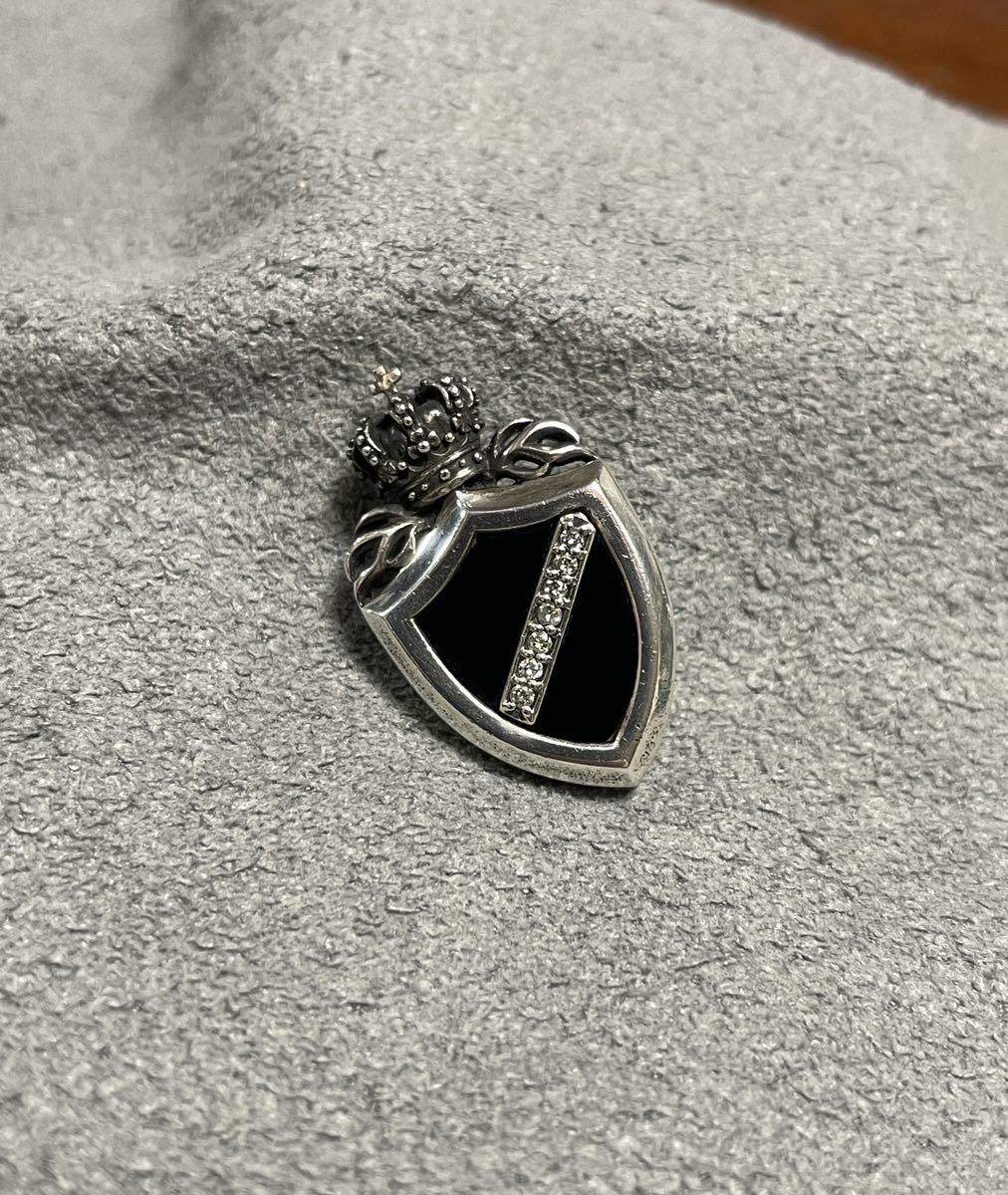 【やや傷や汚れあり】Justin Davis CROWN SHIELD ペンダント ダイヤ×オニキス 本物中古美品 ジャスティンデイビス ...