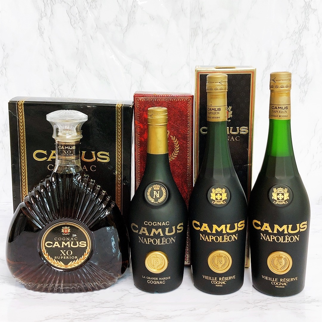 【やや傷や汚れあり】13064 未開栓 カミュ コニャック ブランデー 4本セット（XO SUPERIOR・ナポレオン VIEILLE RESERVE×2・ナポレオン GRAND MARQUE ...
