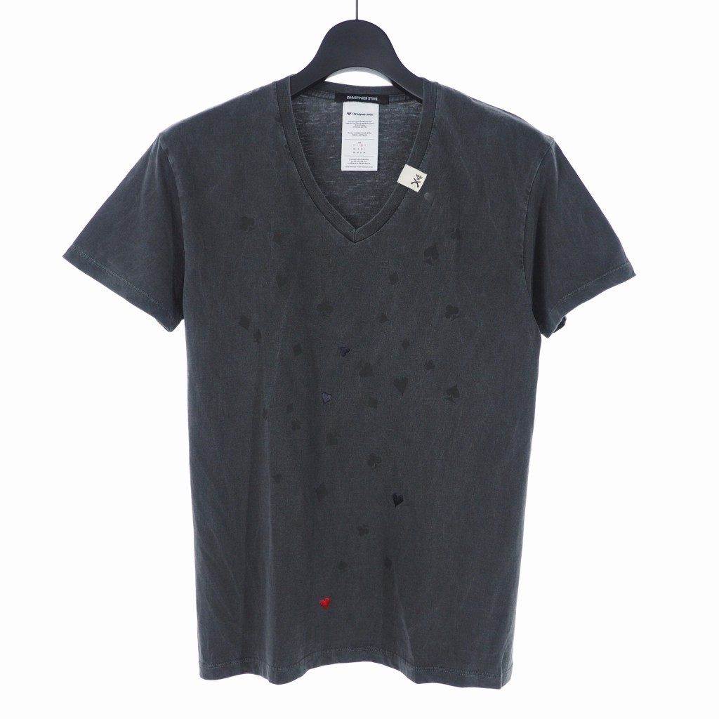 【目立った傷や汚れなし】クリストファースティーボ Christpher Stivo ウォッシュ加工 トランプ柄 Vネック Tシャツ 2 グレー 灰 メンズの落札情報詳細 - ヤフオク落札価格 ...
