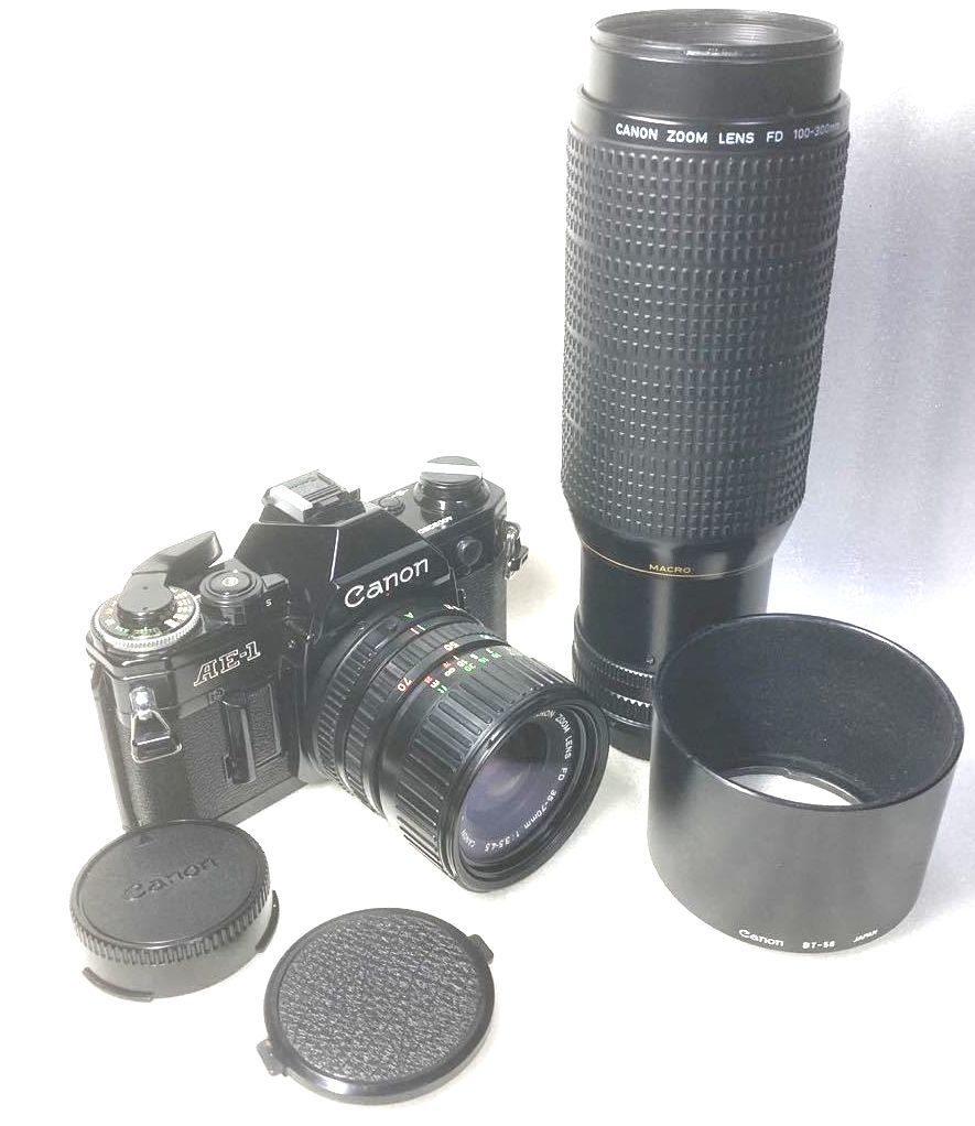 【目立った傷や汚れなし】★完動・極美品・かなり綺麗★Canon AE-1 Black ボディ＋Canon ZOOM LENS FD 35-70mm 1:3.5-4.5+Canon ZOOM ...