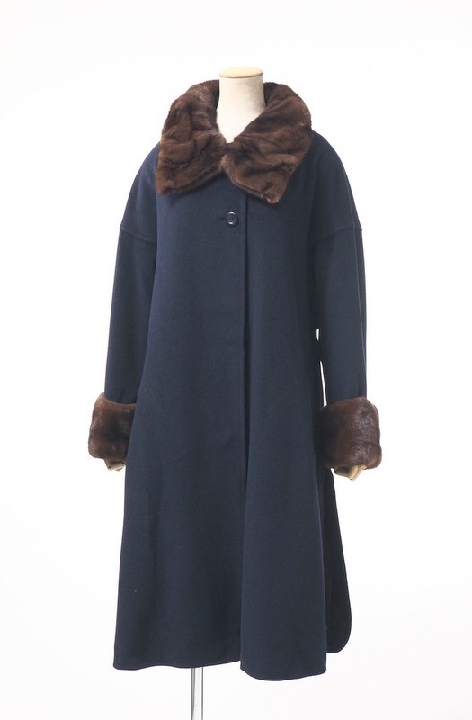 【やや傷や汚れあり】GK8433 *ドイツ製*sarah felice*ミンクファー×カシミヤ×アンゴラ混*最高級毛皮*ロングコート*ウール ...