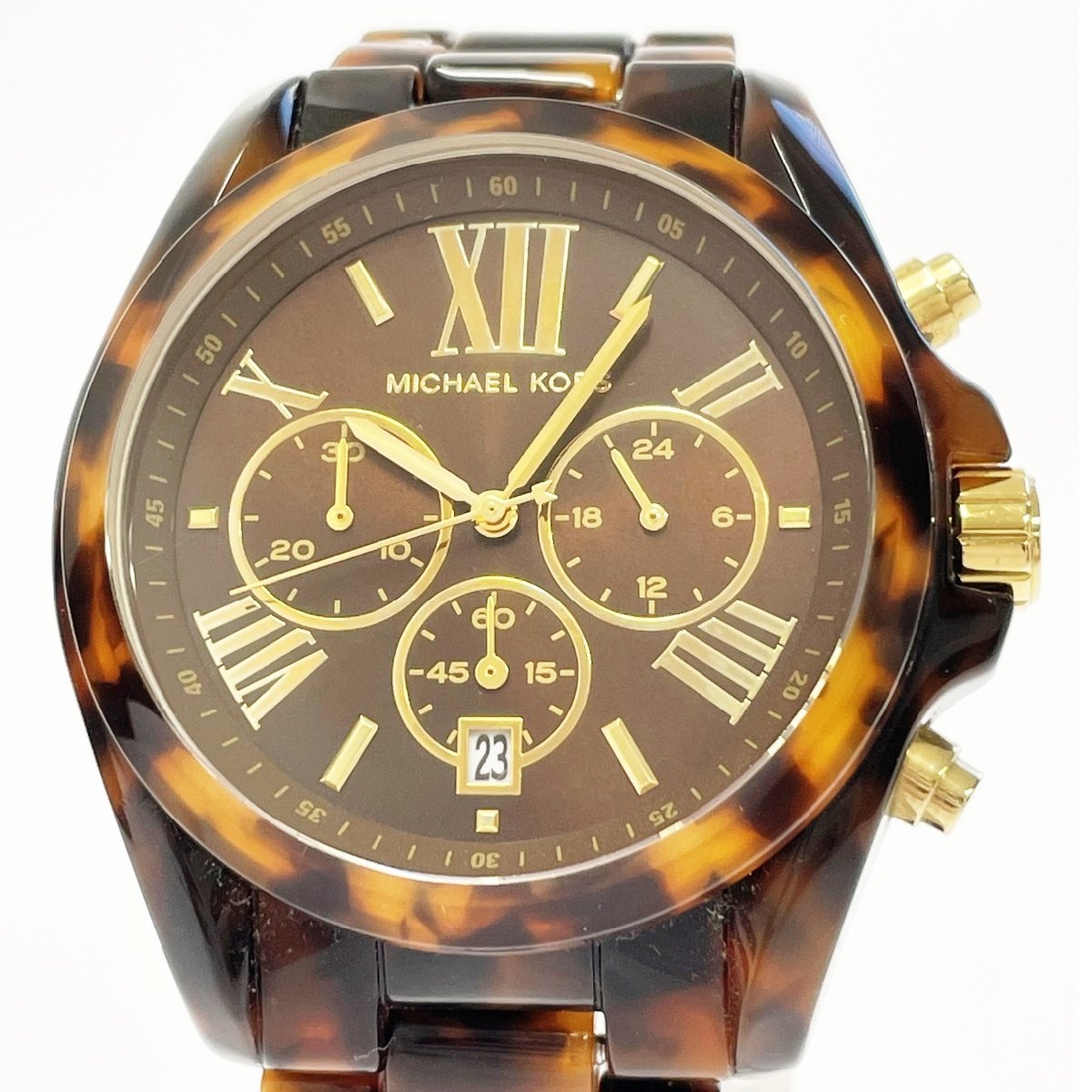 【目立った傷や汚れなし】【1円スタート】【箱付き・美品】Michael Kors マイケルコース MK5839 べっ甲 SS×タートイズ ...