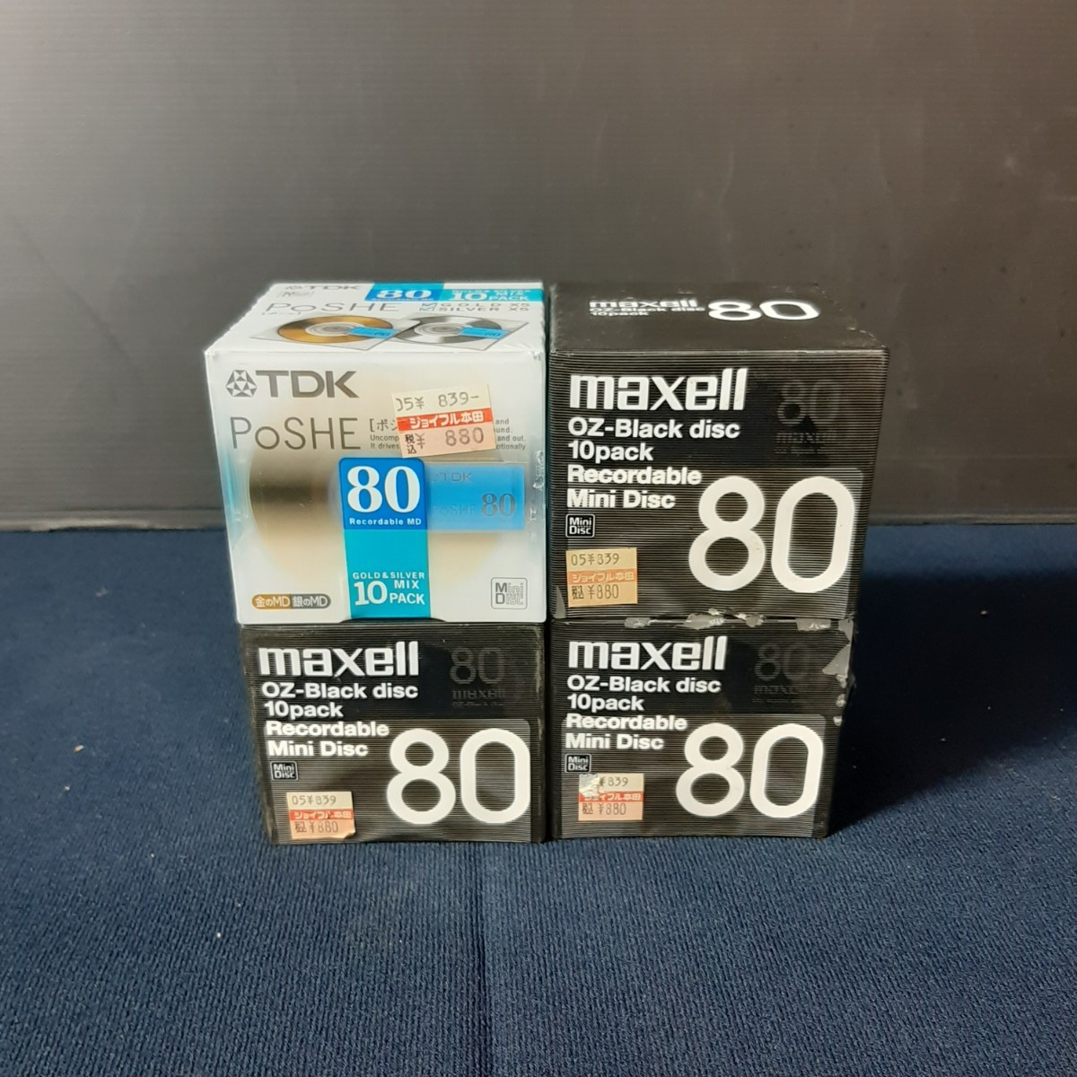 【目立った傷や汚れなし】未使用未開封 MDディスク 4個セット maxell OZ-Black disk 80分 10枚入りパック 3個 TDK POSHE 80分 10枚入り 1個 管理 ...
