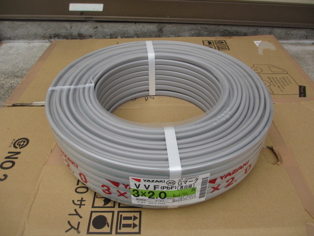 【未使用】矢崎 YAZAKI 600V VVF 3×2.0mm （黒白緑）（VVF2.0×3C） ②の落札情報詳細 - Yahoo!オークション落札価格検索 オークフリー