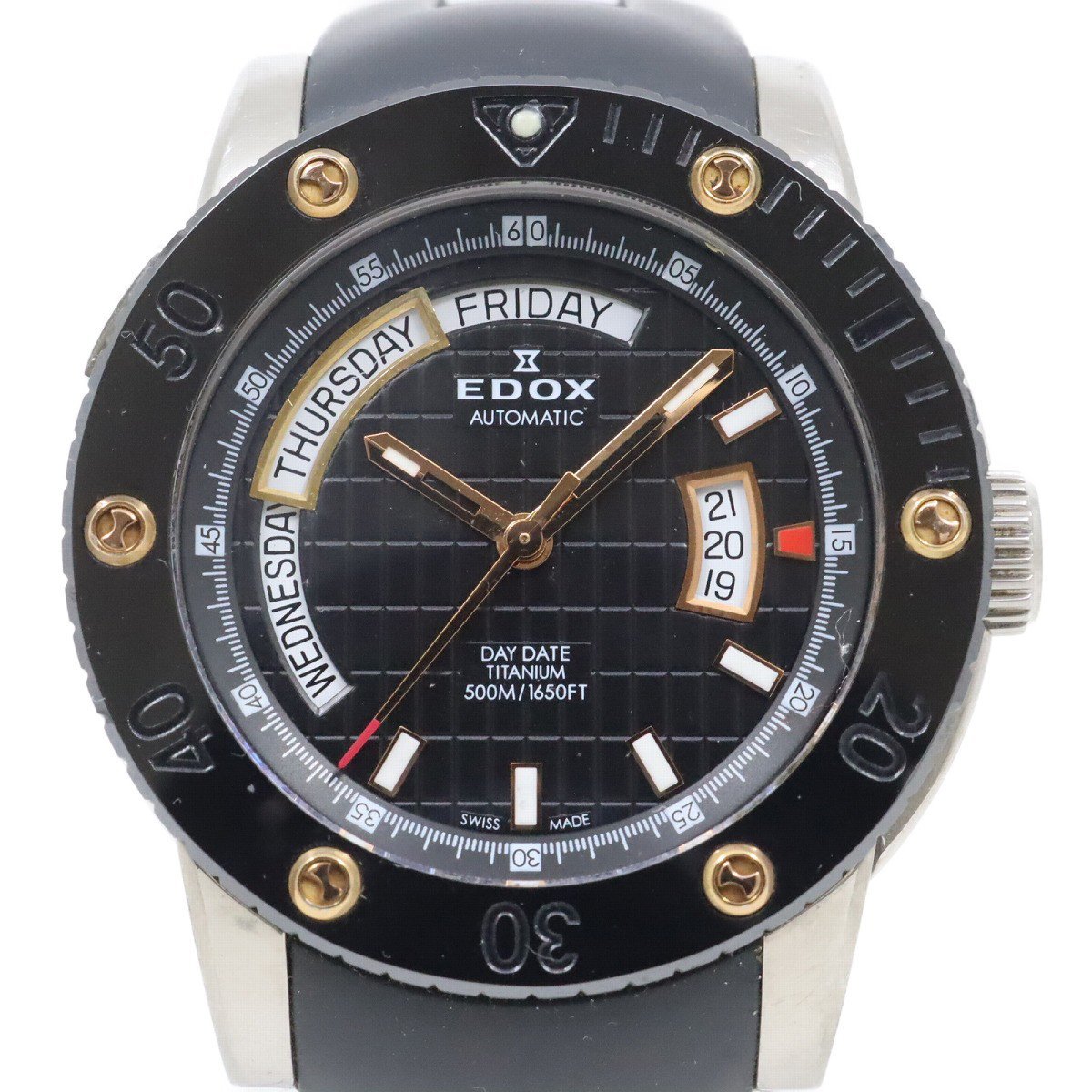 【傷や汚れあり】EDOX エドックス クラス1 デイデイト 自動巻き メンズ 腕時計 チタン 黒文字盤 純正ラバーベルト 83005【いおき質店】の落札情報詳細 - ヤフオク落札価格検索 オークフリー