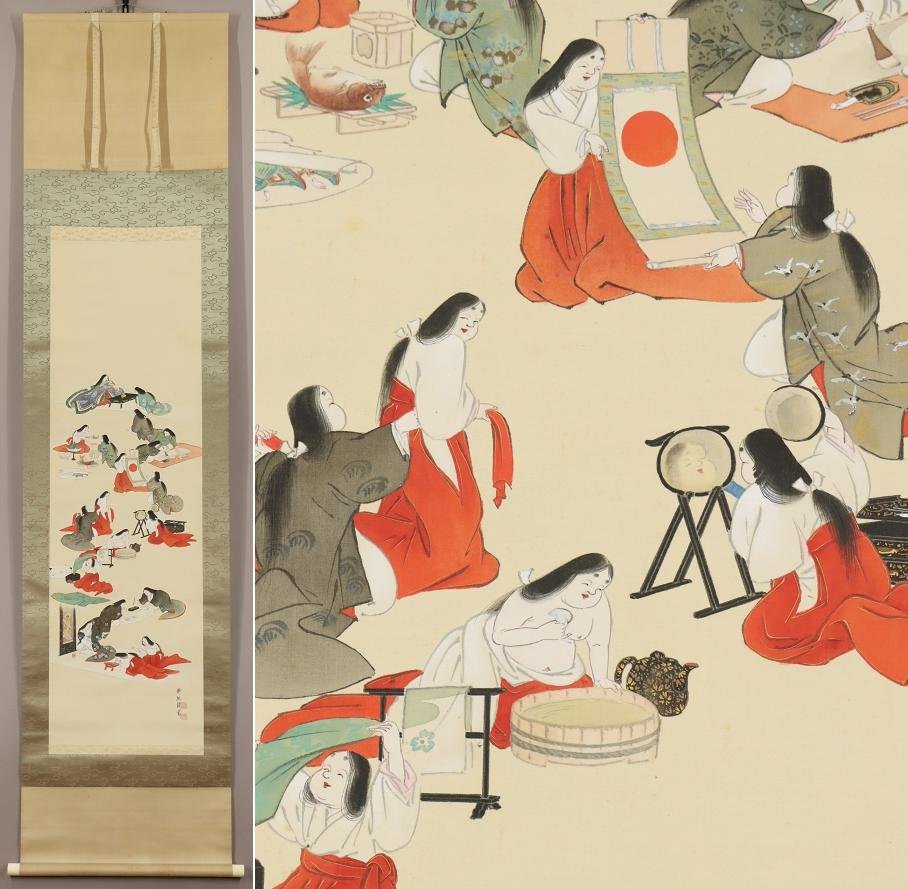 【やや傷や汚れあり】【真作】 荒川静渕 福女御役之図 共箱 美人画 肉筆 絹本 掛軸 s366の落札情報詳細 - ヤフオク落札価格検索 オークフリー