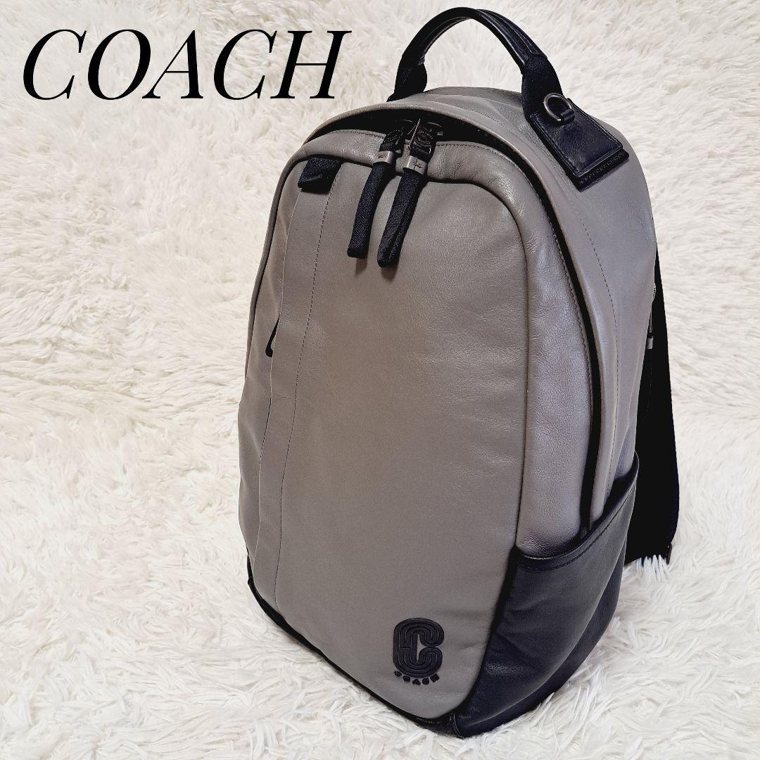 【目立った傷や汚れなし】COACH コーチ 良品メンズリュックサック バックパック スムースレザー グレー L1957-91236 EDGE BACKPACK タブレット収納 PC A4の落札 ...