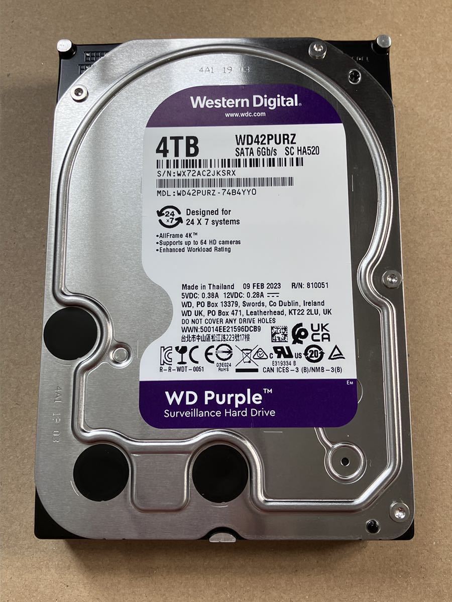 【未使用に近い】WD Purple 4TB WD42PURZ 3.5インチ HDD SATA ハードディスク 24時間 録画 監視システム ...