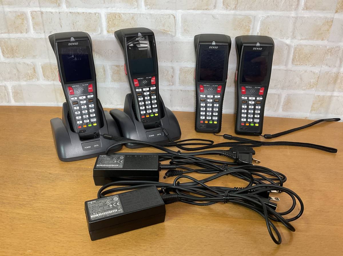 【やや傷や汚れあり】【名古屋発】DENSO/デンソー ハンディターミナル BHT-805B 4台セット 充電ユニット2台・AC2個 バッテリー ...