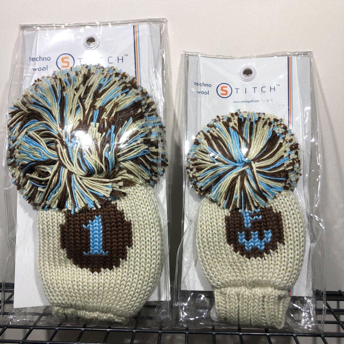 【未使用】STITCH スティッチ ニットヘッドカバー ドライバー用 FW用 2個セット アイボリー ブラウン 水色の落札情報詳細 ...