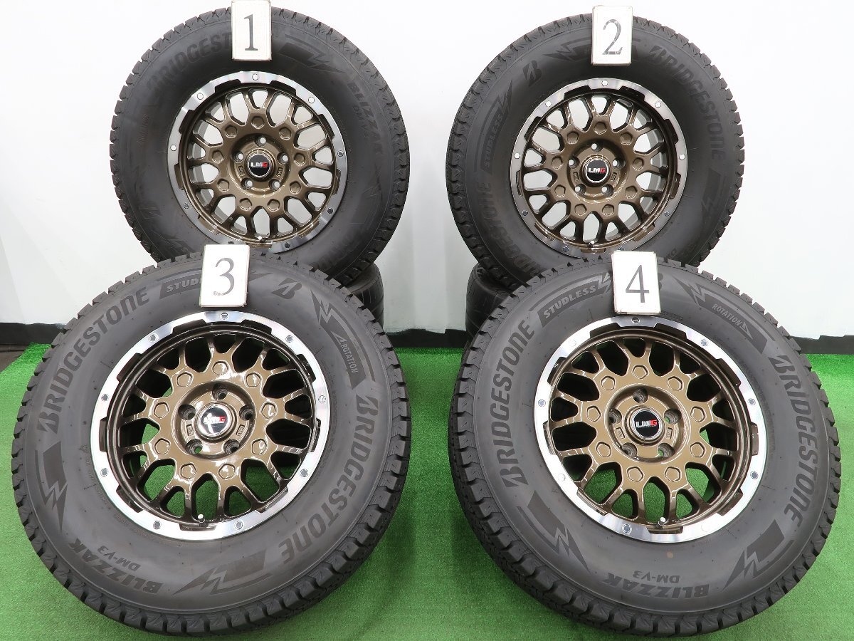 【やや傷や汚れあり】4本 ジープ ラングラー 社外 LMG レアマイスター ギア 17インチ 7.5J +38 5H 127 スタッドレス ブリヂストン ブリザック DM-V3 265 ...