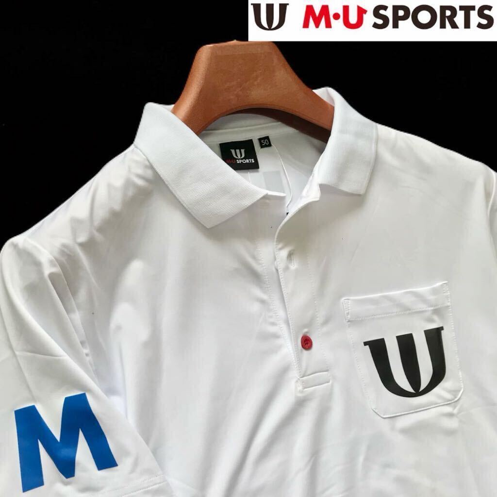 【未使用】 H691新品【メンズM/48サイズ】白 MUスポーツ ストレッチ ハイネック シャツ M.U SPORTS ポロシャツ ゴルフ ...