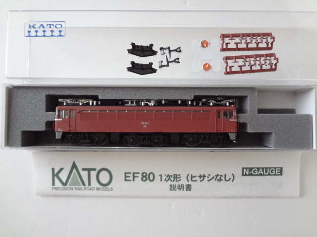 【目立った傷や汚れなし】美品★KATO 3064-2 JR EF80 1次形 (ヒサシなし) 電気機関車 ライト点灯・走行動作確認済 ヘッドマーク付 鉄道模型 Nゲージ カトー送料350円の ...