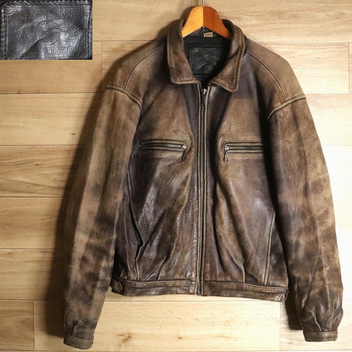 【やや傷や汚れあり】D12T/Y9.11-6 アメリカ古着 GENUINE LEATHER シングルライダース 本革 レザージャケット 革ジャン 皮ジャンの落札情報詳細 - Yahoo ...