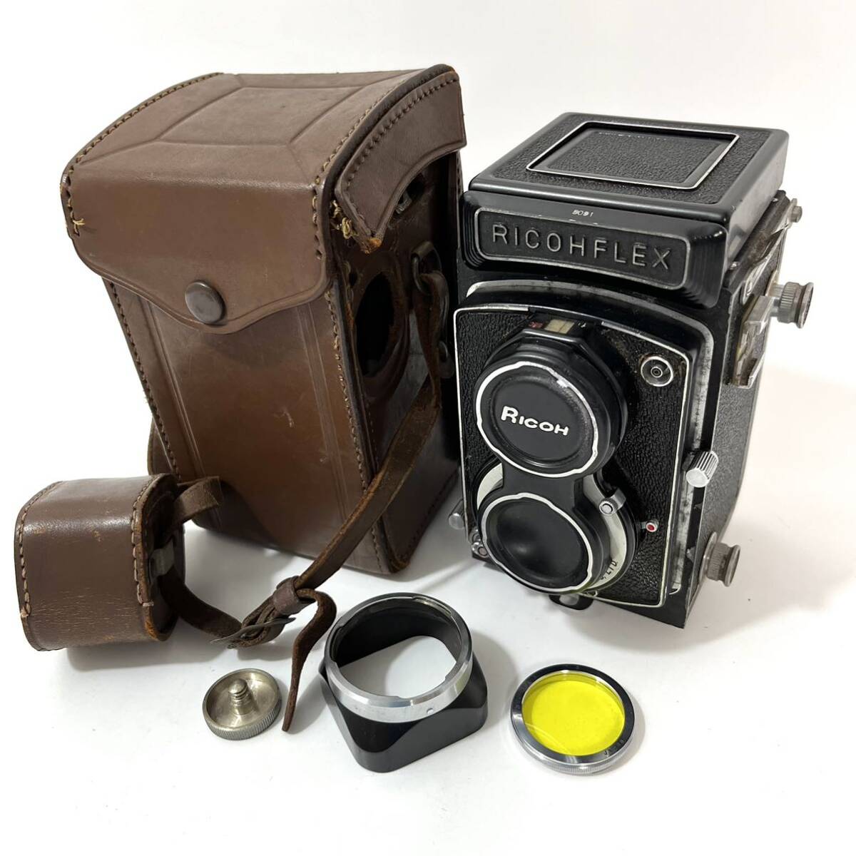 【やや傷や汚れあり】リコーフレックス RICOHFLEX MODEL Ⅵ モデル6 80mm F3.5 二眼カメラ 革ケース付 ...
