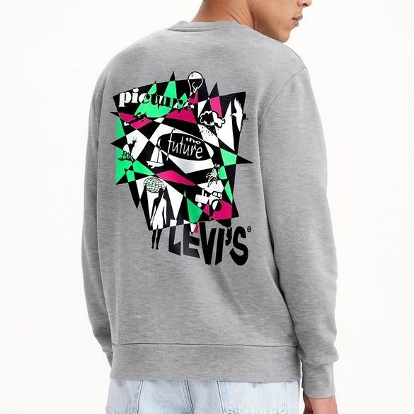 【未使用】★リーバイス LEVIS 新品 メンズ 裏起毛 バックプリント クルーネック スウェット トレーナー 灰 Mサイズ [38423 ...