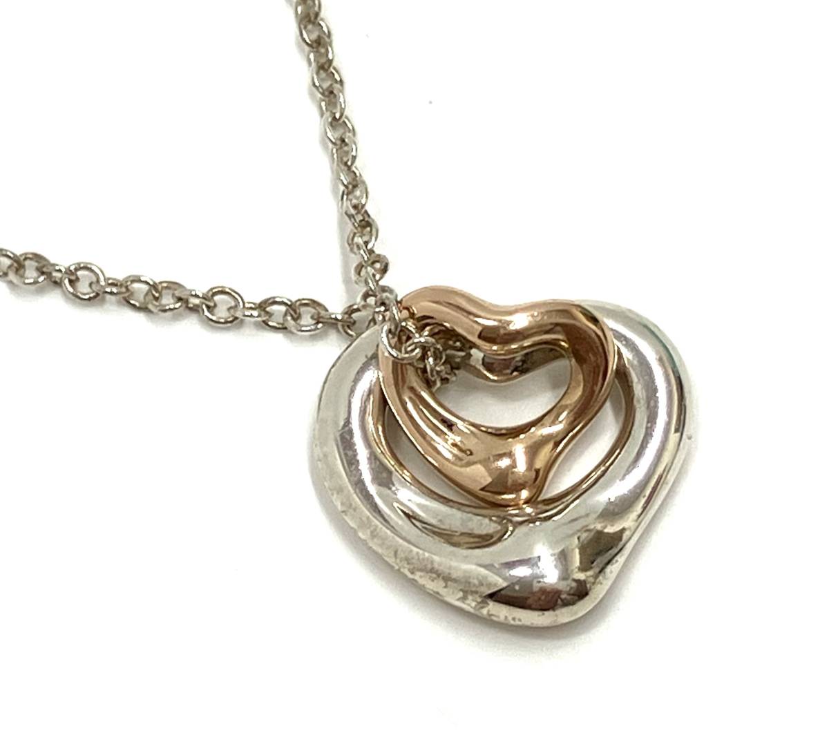 【やや傷や汚れあり】TIFFANY＆Co ティファニー K18 750 SV 925 ダブルオープンハート ネックレス ペンダント 2.5g 40cm 保存袋 箱有りの落札情報詳細 ...