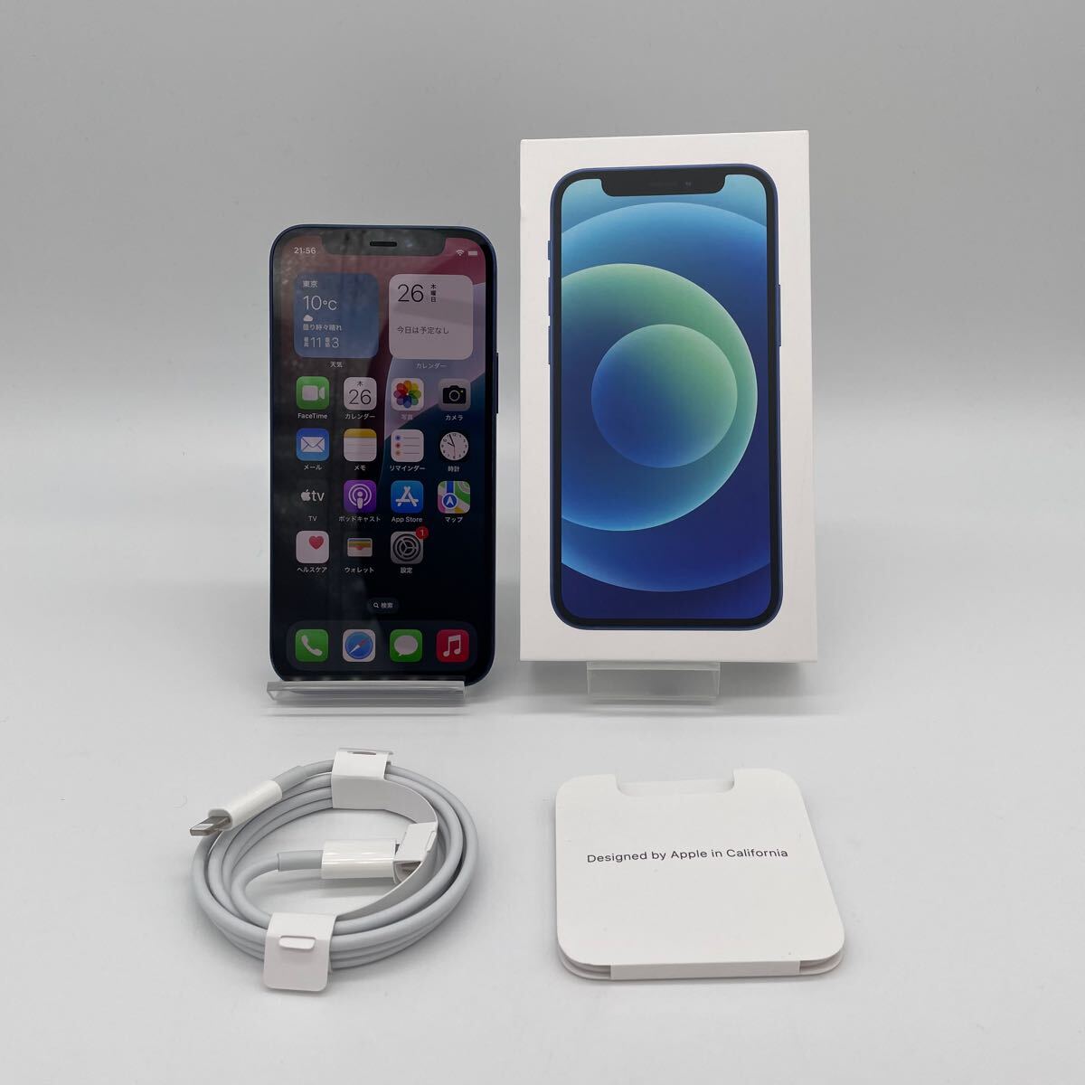 【目立った傷や汚れなし】iPhone 12 mini 64GB SIMフリー ブルー MGAP3J/A バッテリー 76% 美品 Lightning ケーブル 未使用 元箱付き 1円スタートの ...