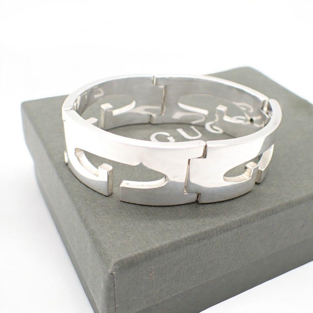 【目立った傷や汚れなし】付属品有り GUCCI グッチ Gロゴ カットアウト ワイド バングル ブレスレット SV 925 ユニセックス シルバー スターリングシルバー 2250の落札情報詳細 ...