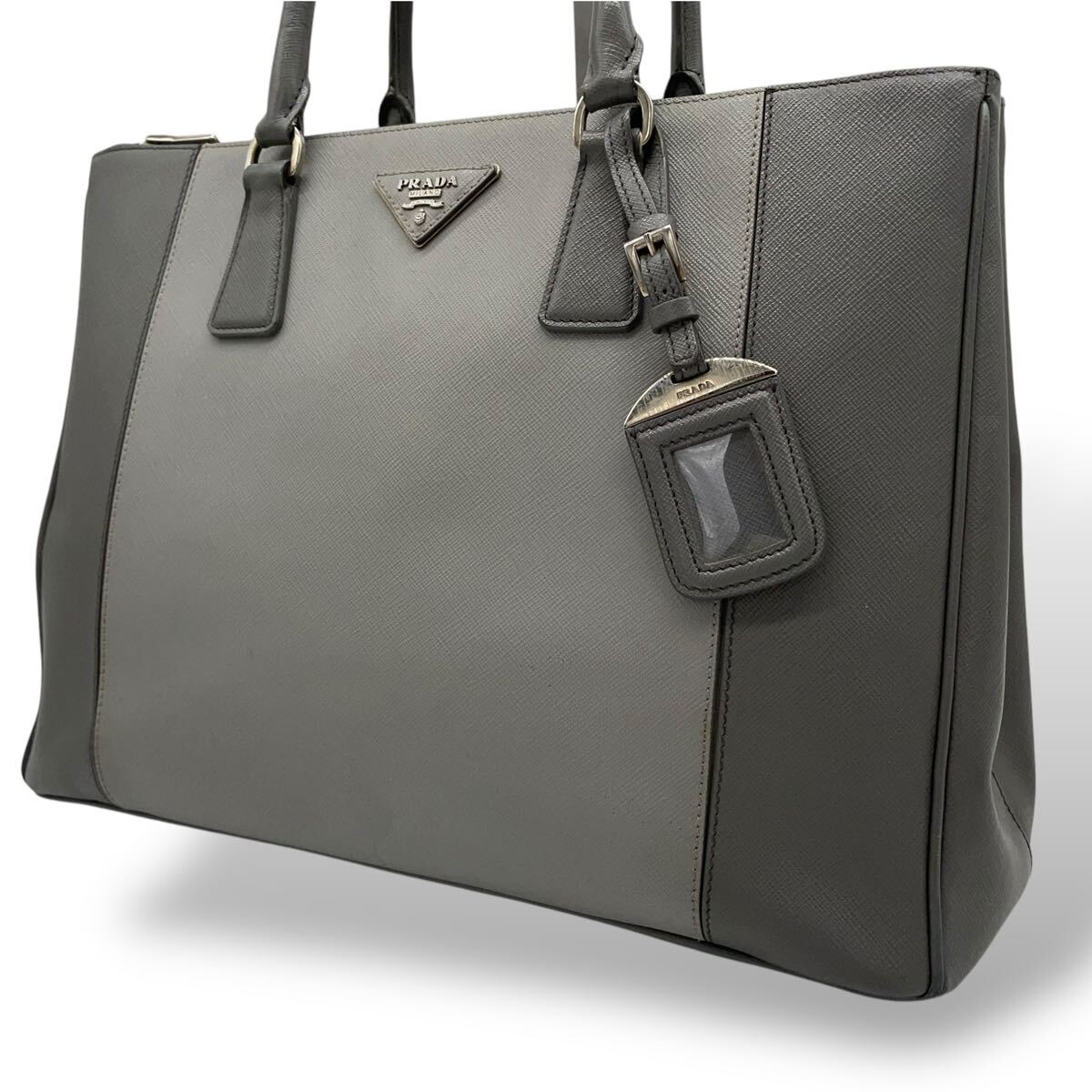 【目立った傷や汚れなし】1円 プラダ PRADA ハンドバッグ ガレリア サフィアーノレザー トートバッグ 三角ロゴプレート バイカラー A4 灰色 グレーの落札情報詳細 - Yahoo ...