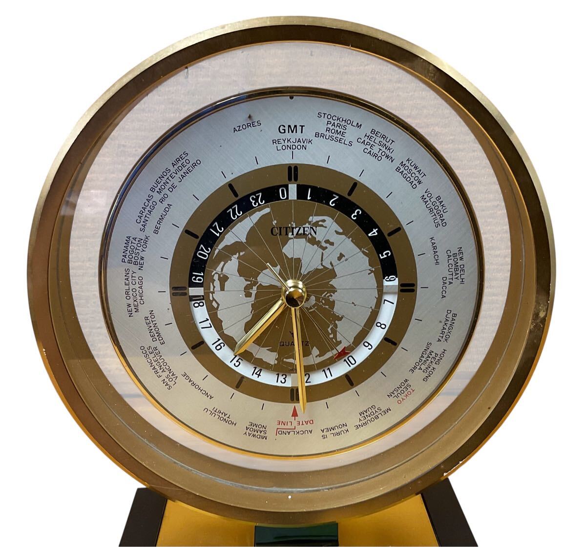 【やや傷や汚れあり】昭和レトロ CITIZEN シチズン WORLD TIME CLOCK 置時計 置き時計 世界時計 コレクション ...