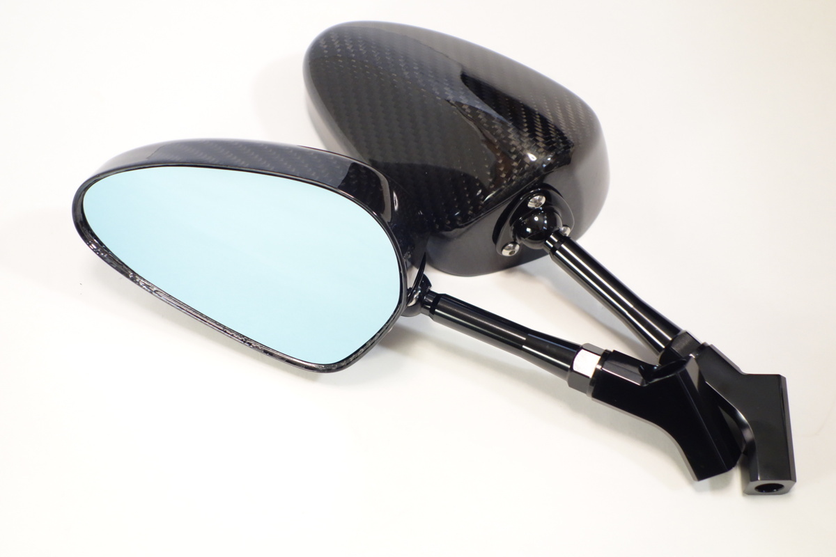【未使用】【SIMOTA正規品】カーボンバックミラー【100mm・ブルーレンズ】 正ネジ/逆ネジ 10mm左右セット 本物カーボン超軽量ミラー ...