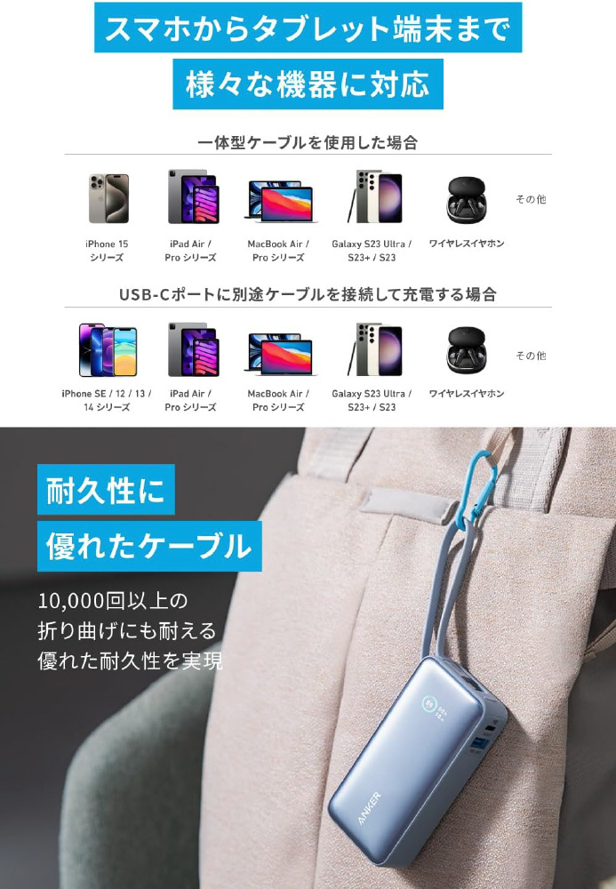 【未使用】新品 送料無料 メーカー保証有 アンカー ケーブル付 Anker Nano Power Bank 10000mAh 30W ...