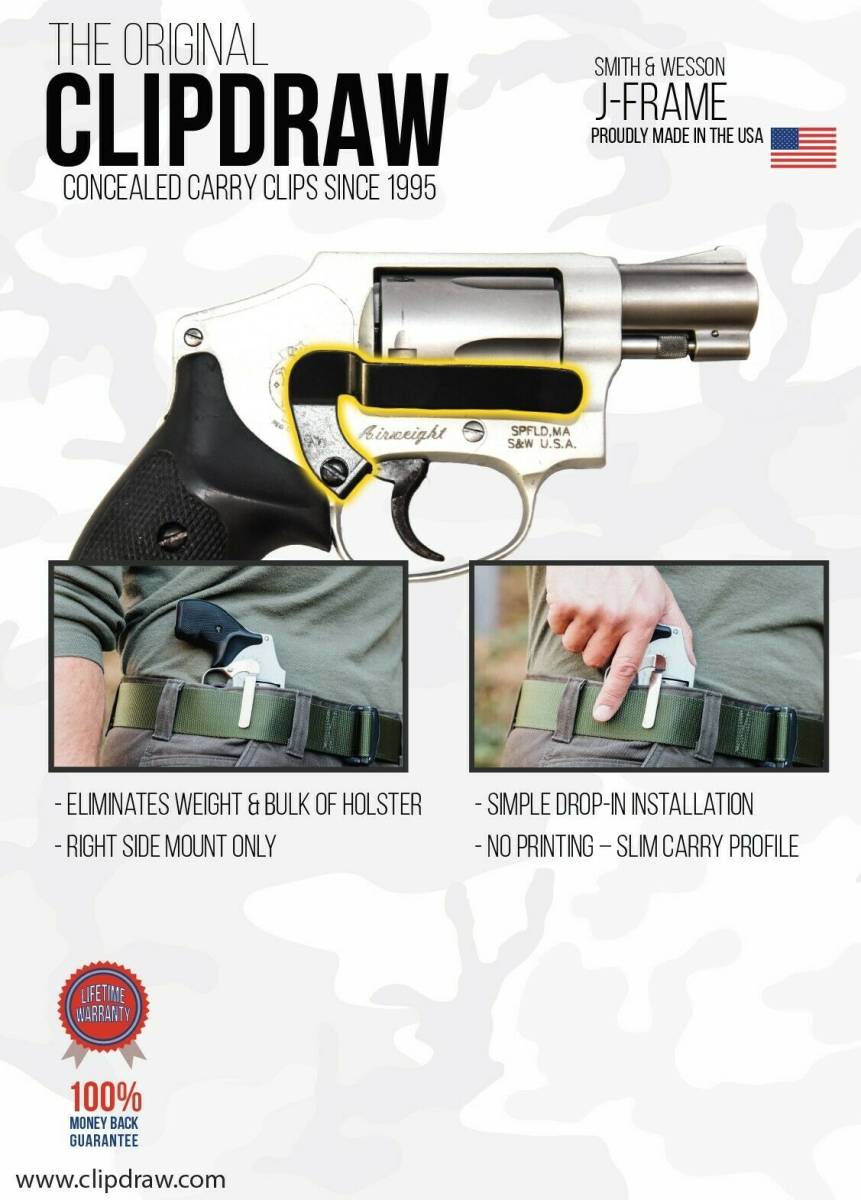 【新品】Clipdraw Belt Clip Smith & Wesson J Frame Revolver IWB Silver Clip ...