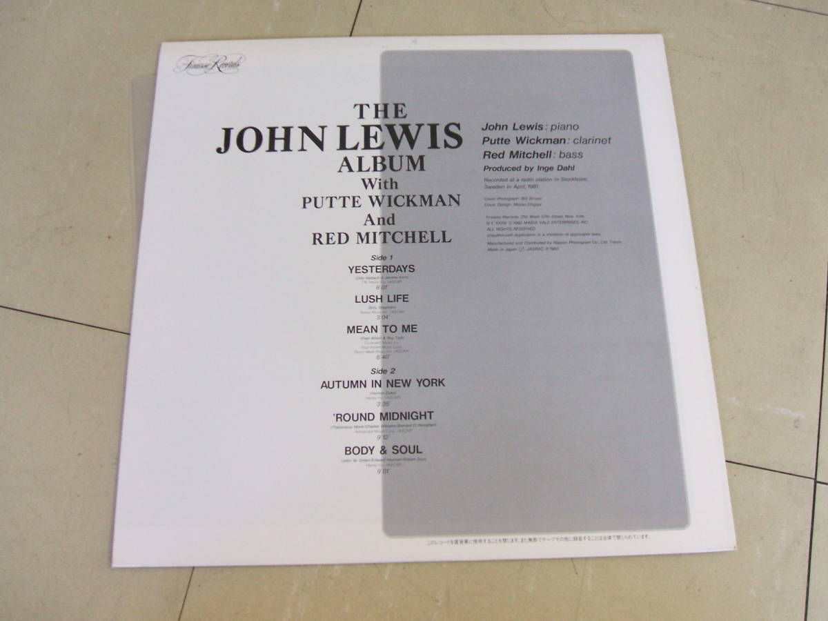 【25PJ55/サイン入り】 JOHN LEWIS TRIO (ジョン・ルイス) / ラウンド・ミッドナイト (ALBUM WITH PUTTE WICKMAN & RED MITCHELL ...