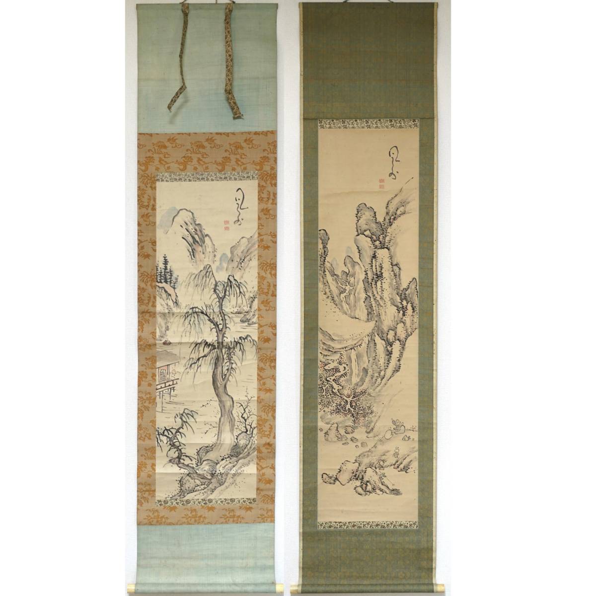 【風外本高「山水人物図 二幅」肉筆紙本淡彩】（たこ風外 曹洞宗 池大雅 三河香積寺 伊勢）if2の落札情報詳細 - Yahoo!オークション落札価格検索 オークフリー
