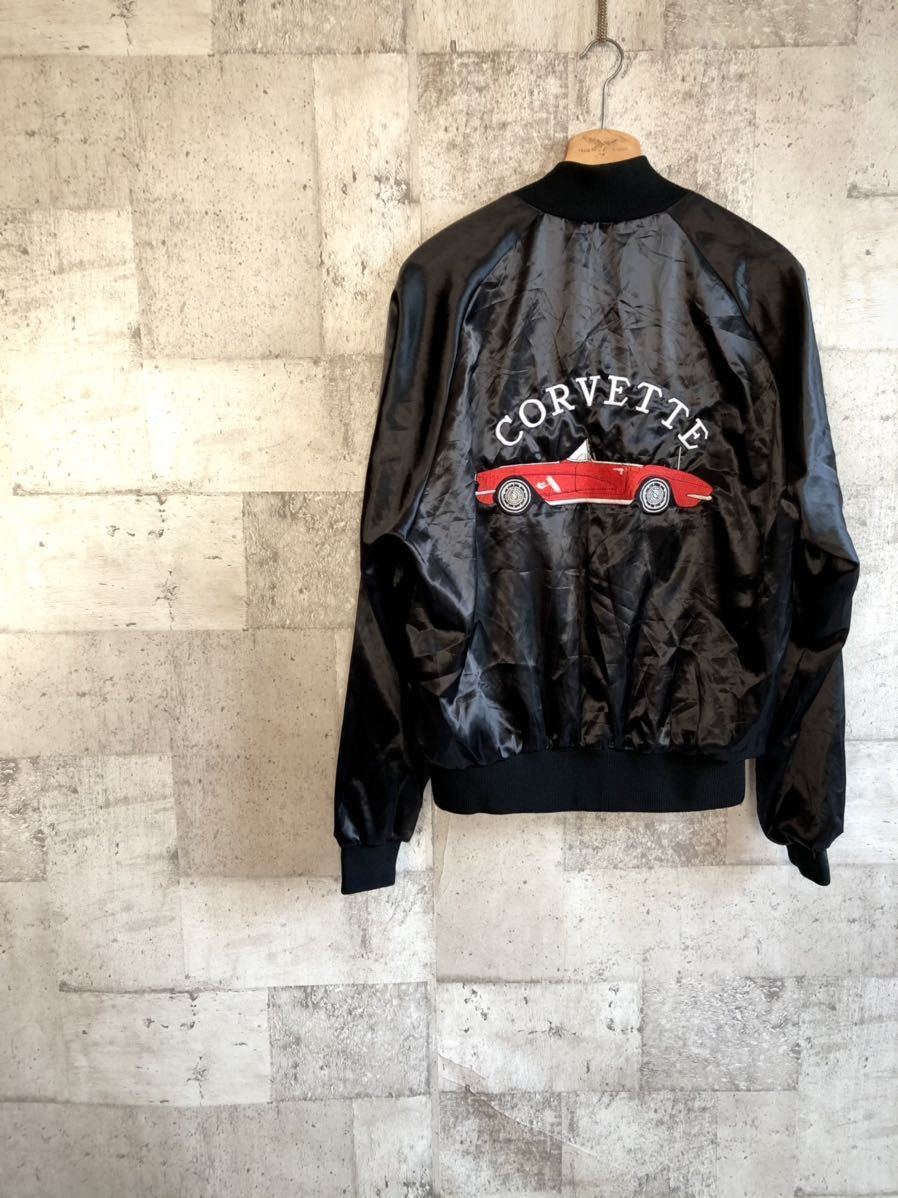 【やや傷や汚れあり】80s USA製 VINTAGE CORVETTE CLASSIC CAR NYLON JACKET コルベット 刺繍 ...