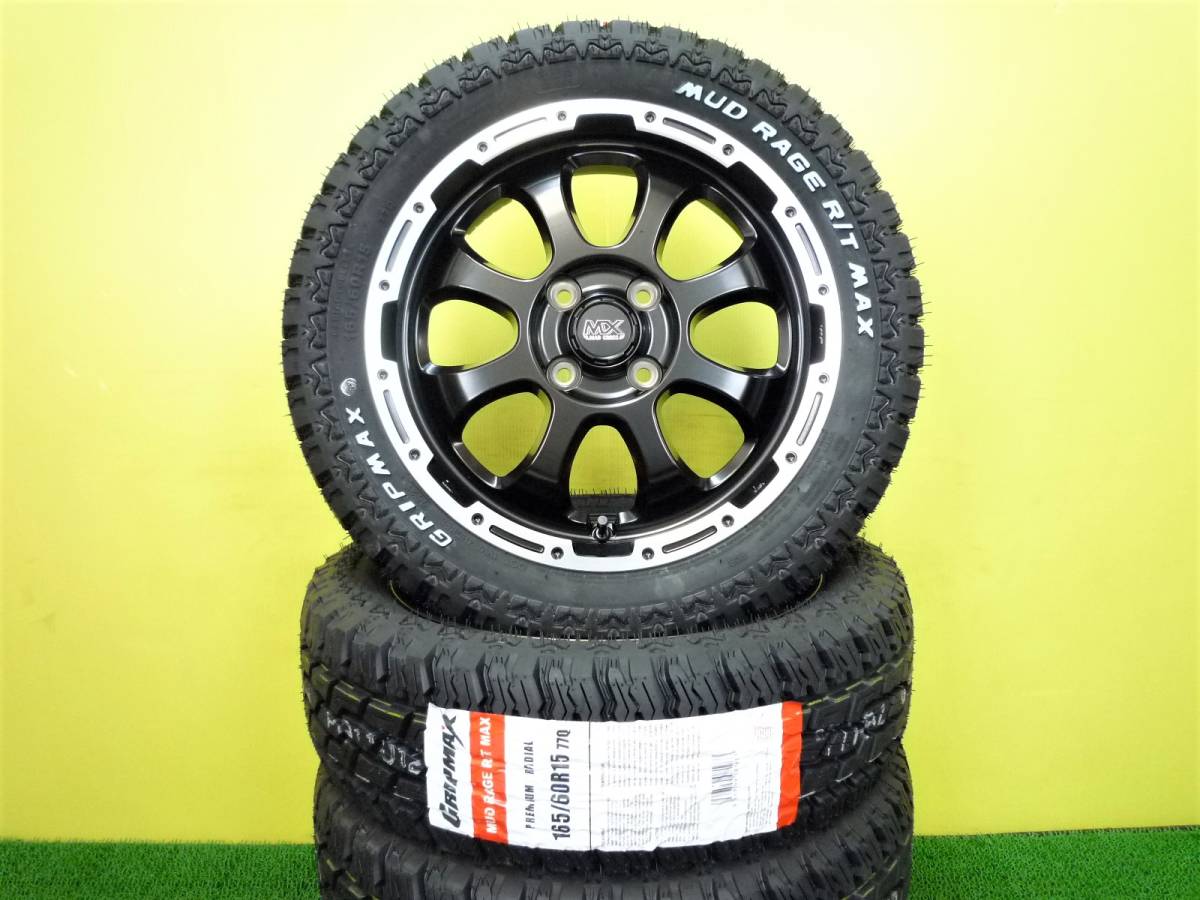 【新品】S2642 新品 マッドクロス グレイス 4.5J +45 黒 ブラック 165/60R15 MUD RAGE R/T RT ホワイトレター ハスラー キャスト D2 MADCROSS ...