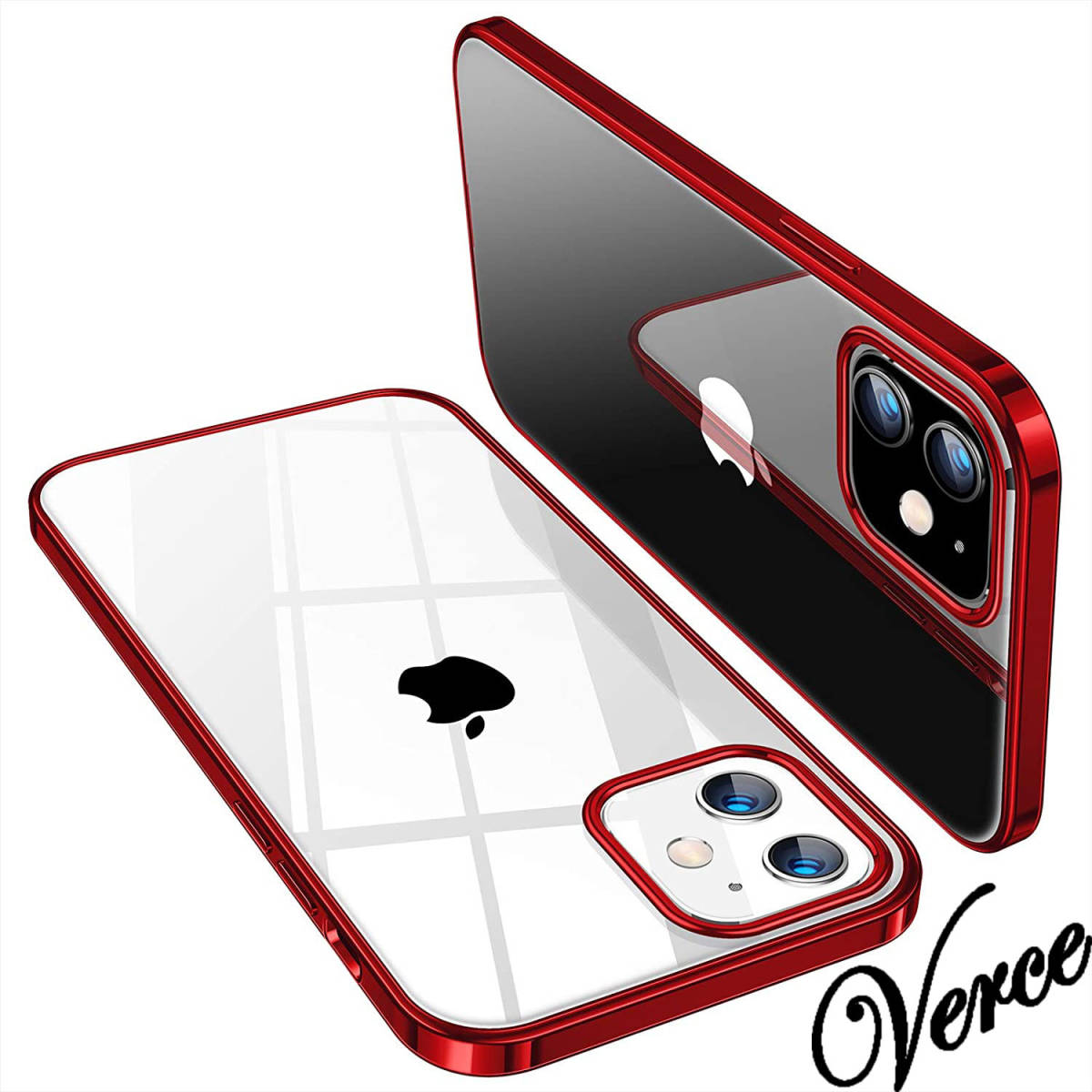 【未使用】TORRAS iPhone 12 mini ケース 5.4インチ 透明 赤いバンパー メッキ加工 薄型 軽量 耐衝撃 ソフト TPU ...