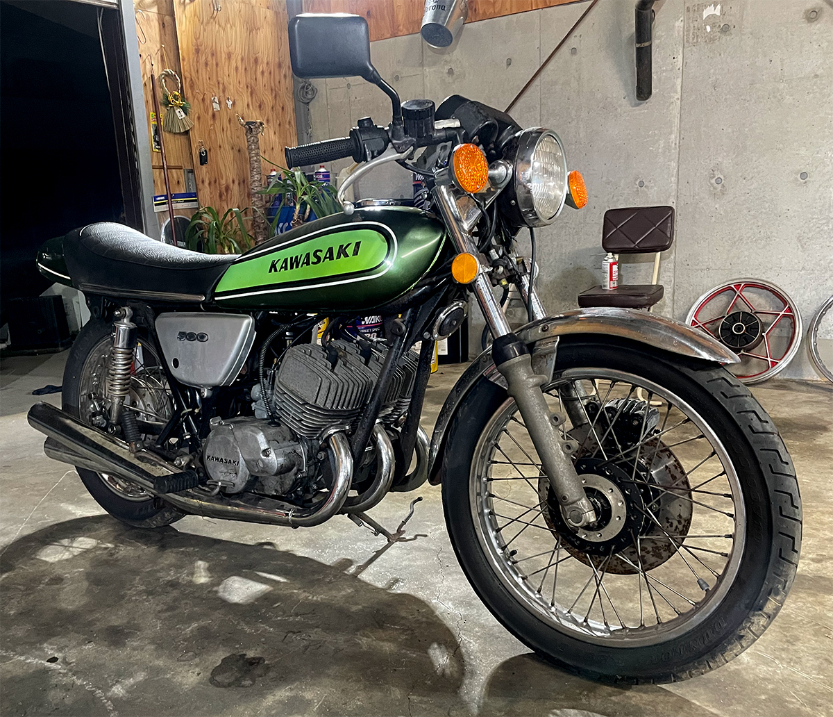 【全体的に状態が悪い】1973年型 KAWASAKI 500SS マッハⅢ H1D グリーン 5,589mile 完全ベース車 始動未確認 欠品有10万円スタートノークレーム売切り H1 全国 ...