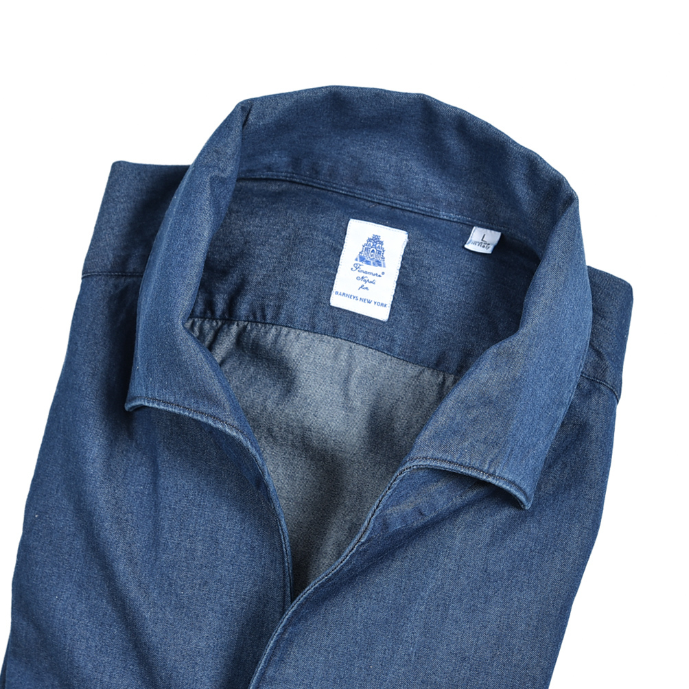 【未使用】新着 新品 訳あり フィナモレ finamore シャツ オープンカラー 春夏 メンズ コットン 100% デニム ブルー ...