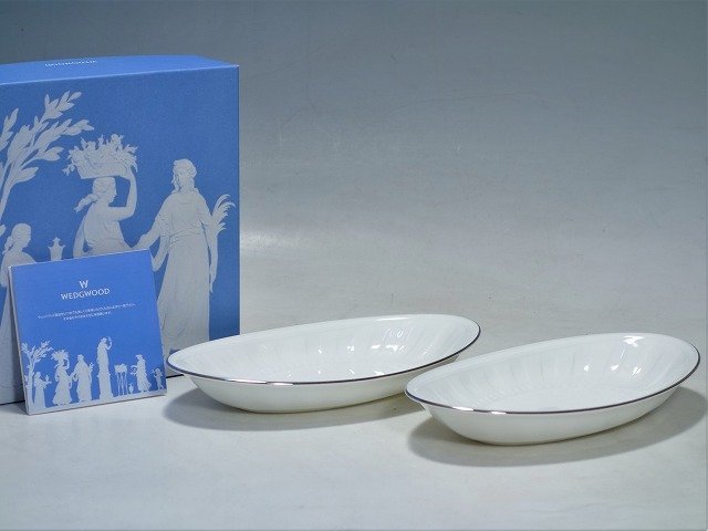【未使用に近い】K12003【WEDGWOOD ウェッジウッド】COLOSSEUM PLATINUM コロシアム プラチナ オーバルプレート ...